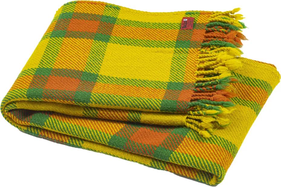 Pestrobarevná vlněná deka Perelika XVIII - žlutá, oranžová a zelená kostka