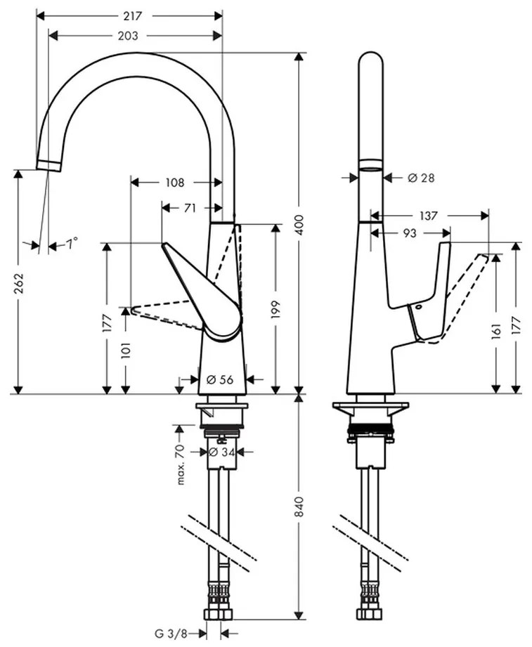 Hansgrohe Talis M51, páková dřezová baterie 260 s otočným výtokem, chromová, 72810000