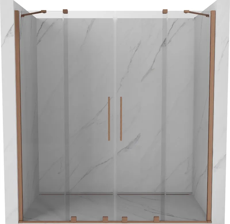 Mexen Velar Duo, posuvné dveře do otvoru 200x200 cm, 8mm čiré sklo, měděná matná, 871-200-000-02-65