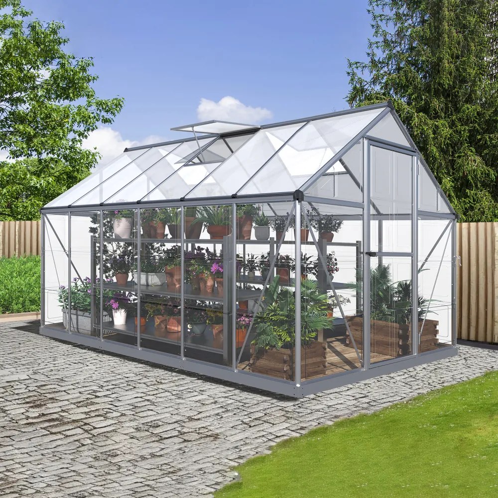 Skleník se základnou BestBerg SH-6 / 6,6 m² / 360 x 182 x 208 cm / stříbrná