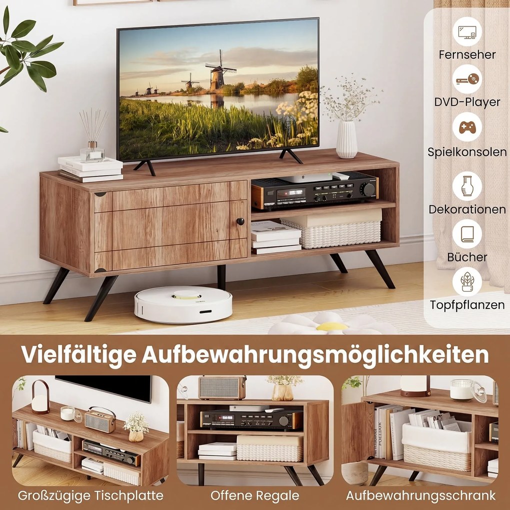 Costway TV skříňka TV se skříňkou a 2 otevřené přihrádky TV – 120 × 40 × 44,5 cm
