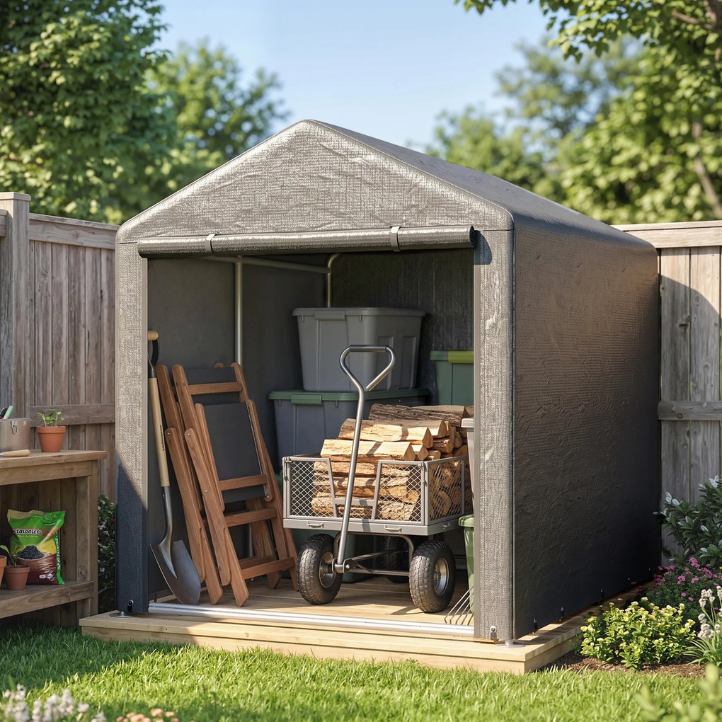 Outsunny garážový stan, 1,6 x 2,18 x 1,72 m, skladovací stan s UV ochranou, dveře na zip, vodoodpudivá fólie, garáž na zahradní nářadí