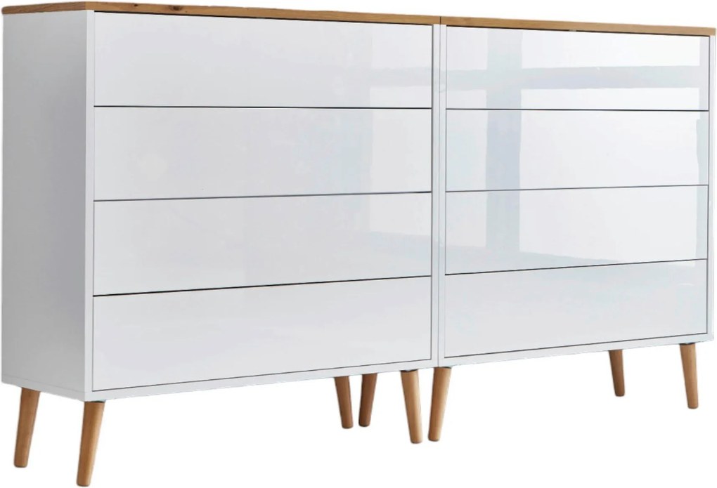 XXXLutz ŠIROKÁ KOMODA, bílá, dub artisan, vysoce lesklá bílá, 158/86/33 cm MID.YOU - Komody na nožičkách - 001067001502