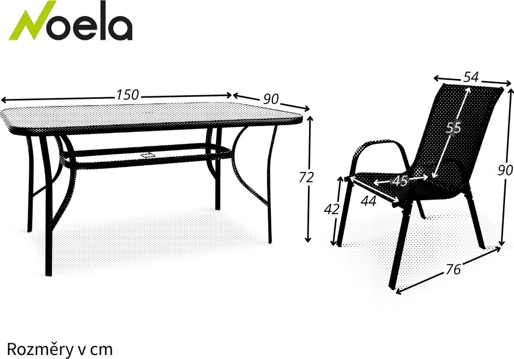 Noela Zahradní jídelní set Porto 150cm + 4x kovová židle Ramada