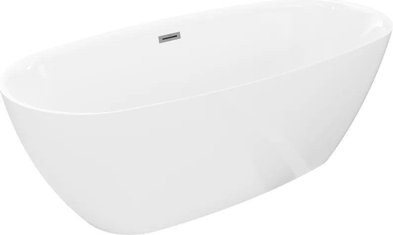 Mexen Luvo Slim, volně stojící vana 170 × 75 cm, bílá lesklá, grafitový přepad, 52801707500-95