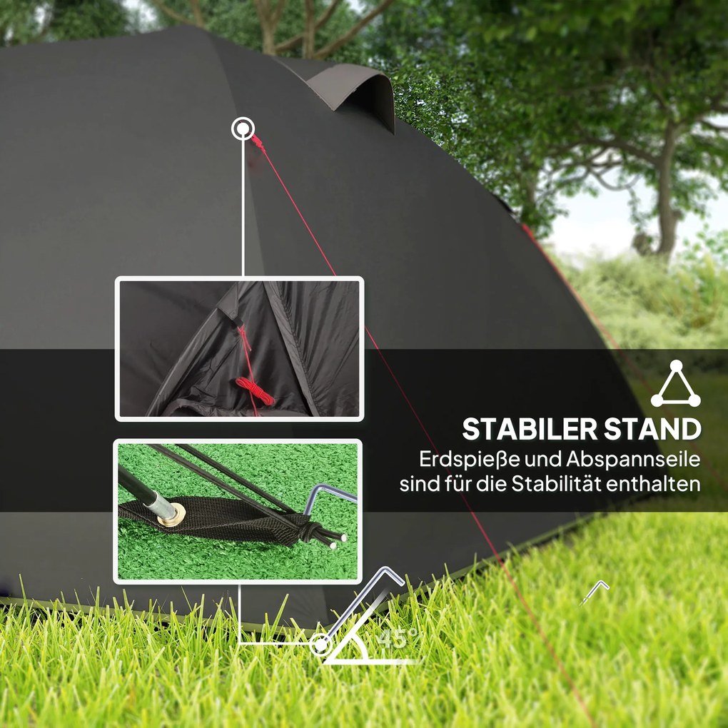 Outsunny Stan pro 4 Osoby, Lehký, Stabilní, Voděodolný UV 50+ Tunelový Stan s Markýzou, Bočními Dveřmi a Okny, Rodinný Stan s Podlážkou a Vodním Slou…