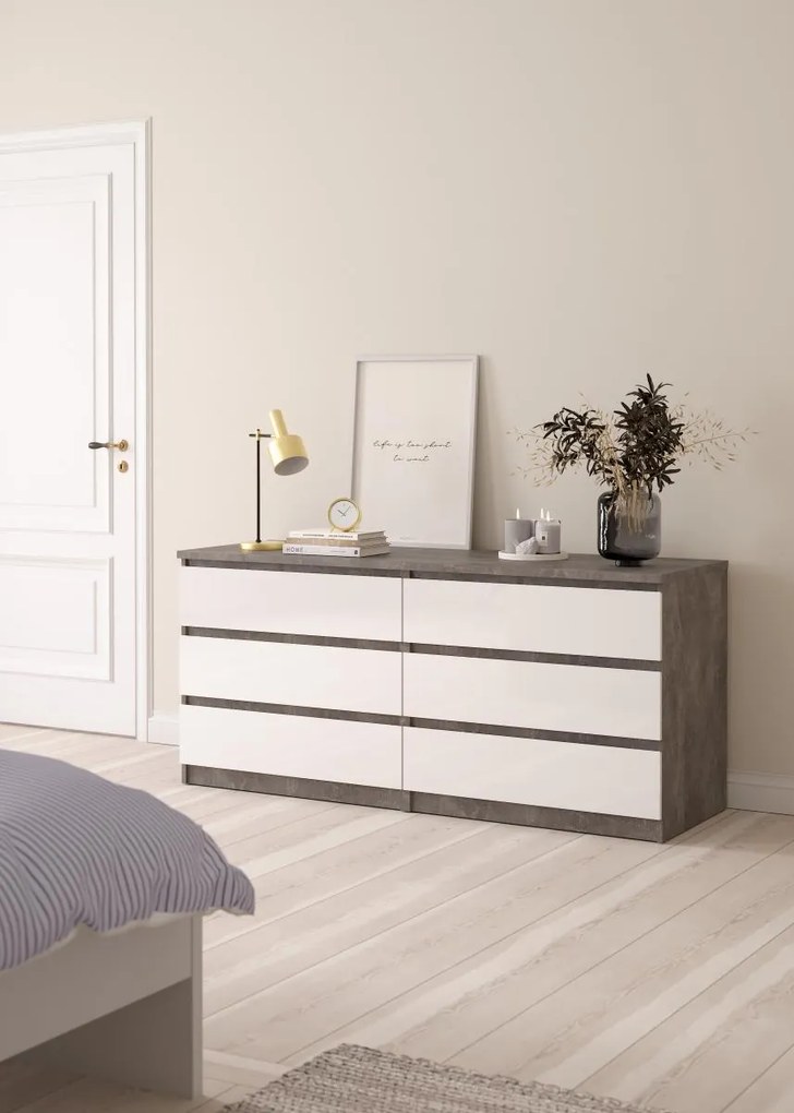 FALCO Komoda Simplicity 232 beton/bílý lesk