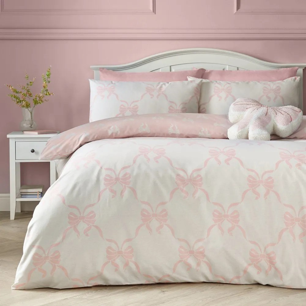 Růžové povlečení na dvoulůžko 200x200 cm Pretty Bows – Catherine Lansfield