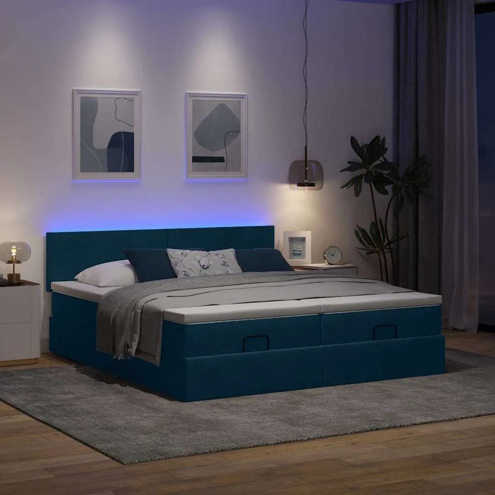 osmanská postel s matracemi a LED diodami tmavě modrá 200x200cm 3312915