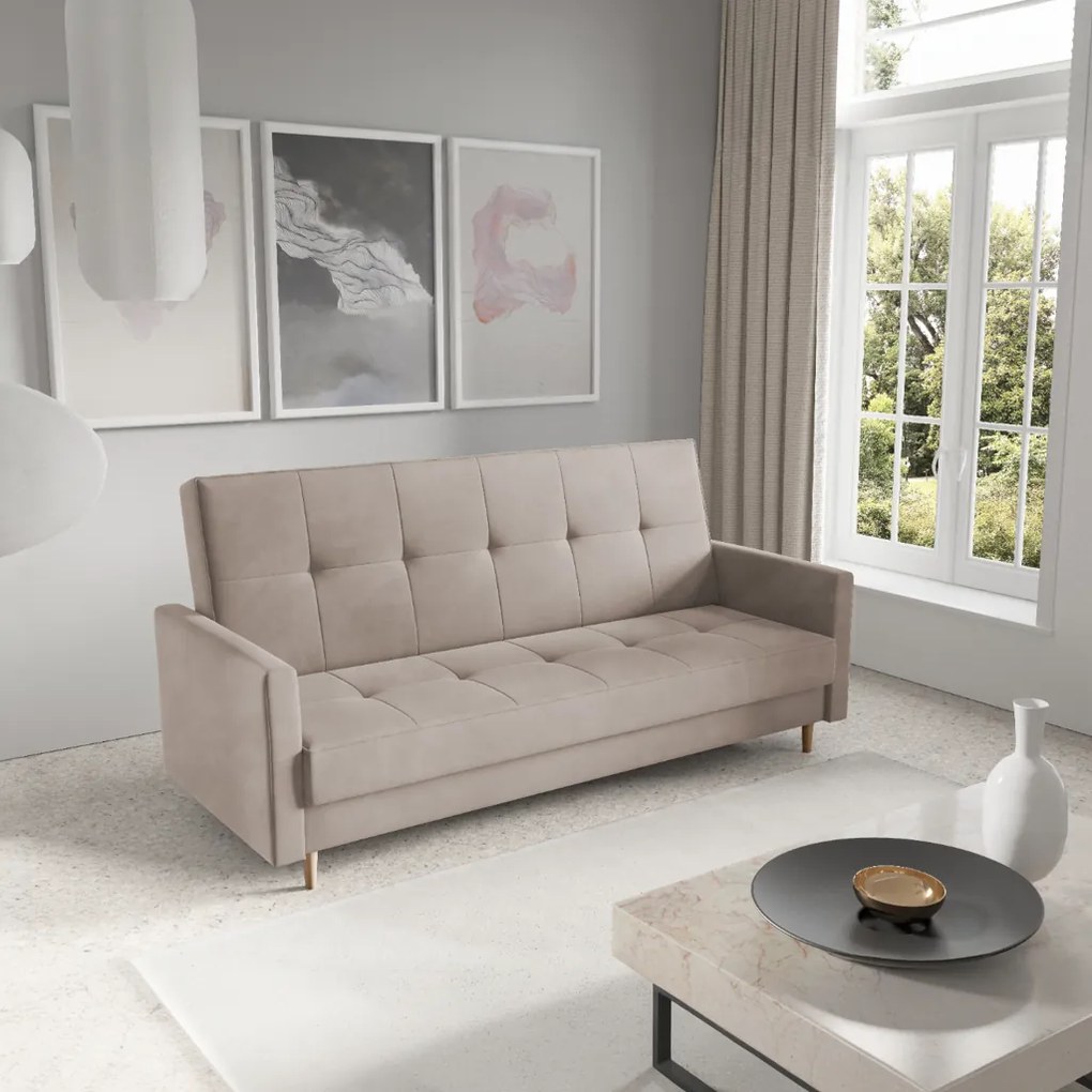 Eka Rozkládací pohovka KARA, 227 cm Výběr nohou: Bílé, Barva látky: Pudrově růžová (Alfa 02)