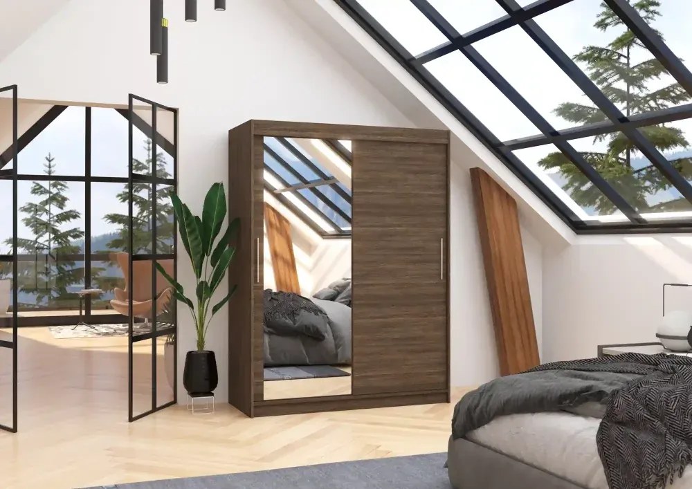 Skříň posuvná se zrcadlem BIANCO 150 choco