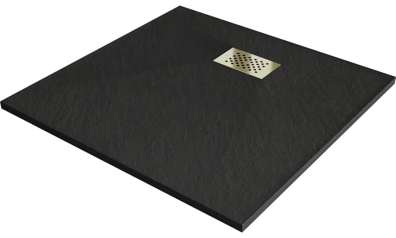 Mexen Hugo, čtvercová sprchová vanička SMC 90 x 90 cm, černá, zlatá krytka, 42709090-G