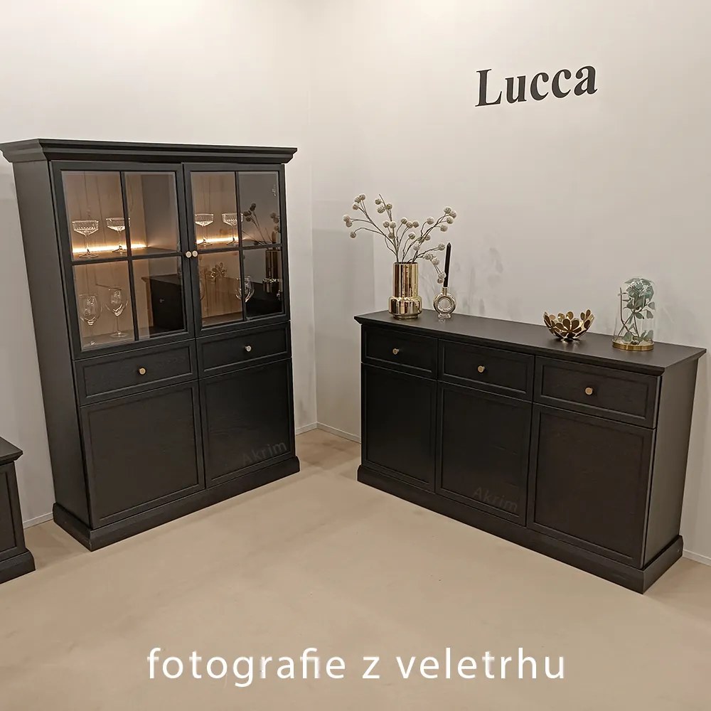 LUCCA c | vitrína W2D1S s policemi a zásuvkou | 63,3 cm | černá | univerzální provedení dvířek