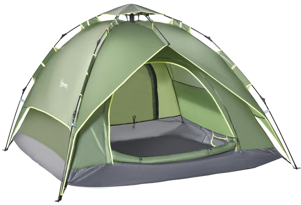 Outsunny kempinkový stan pro 2 dospělé + 1 dítě, nepromokavý, 4 roční období, 210x210x140cm, ideální pro venkovní dobrodružství