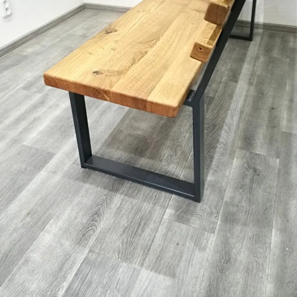 KULHÁNEK Designová jídelní lavice - dubové dřevo a kvalitní ocel Délka: 150 cm, Odstín podnože: černá s jemnou strukturou - JS RAL 9005