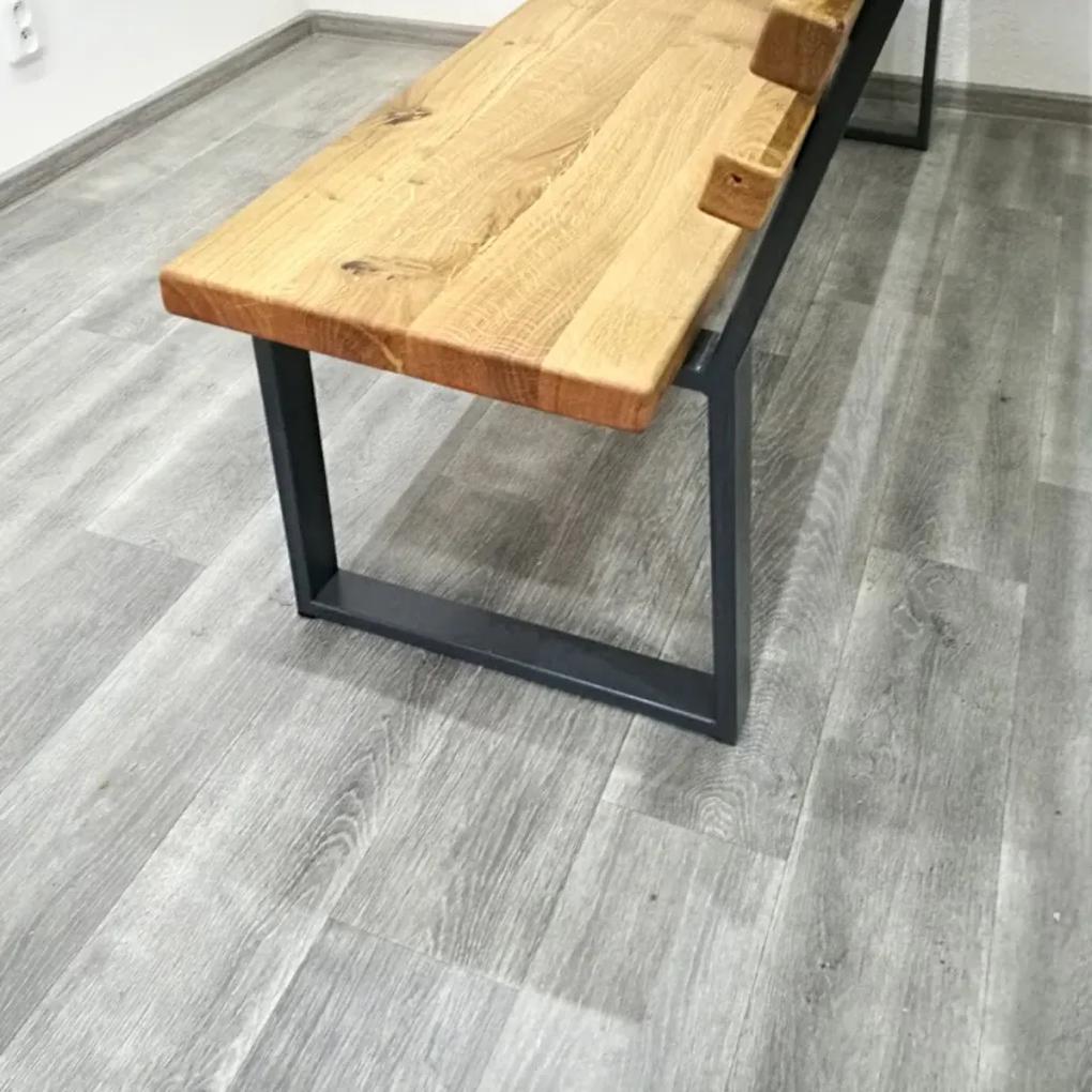 KULHÁNEK Designová jídelní lavice - dubové dřevo a kvalitní ocel Délka: individuální, Odstín podnože: černá s jemnou strukturou - JS RAL 9005