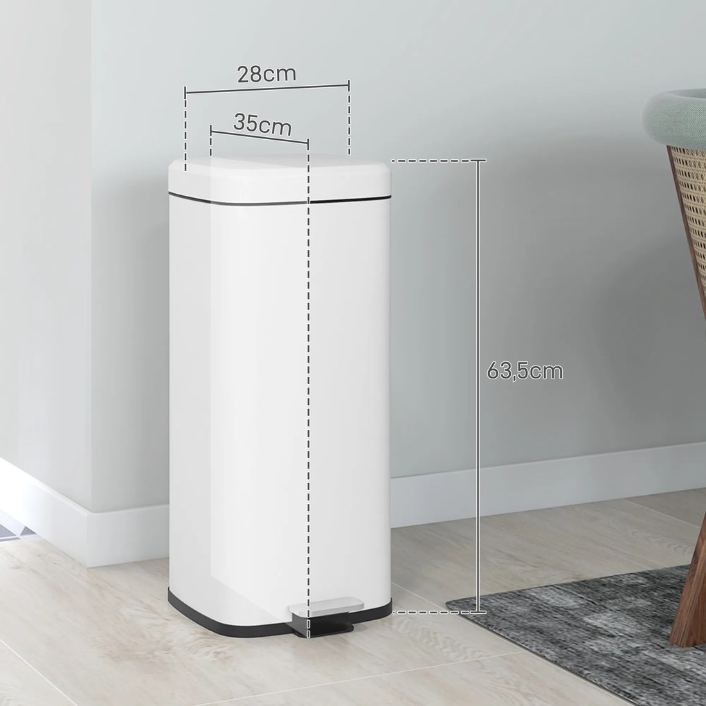 HOMCOM 30L Pedálový Koš na Odpady s Víkem, Koš na Kosmetiku, Odpadkový Koš s Vnitřním Košem, pro Obývací Pokoj a Kancelář, Kovový, 28cm x 35cm x 63.5…