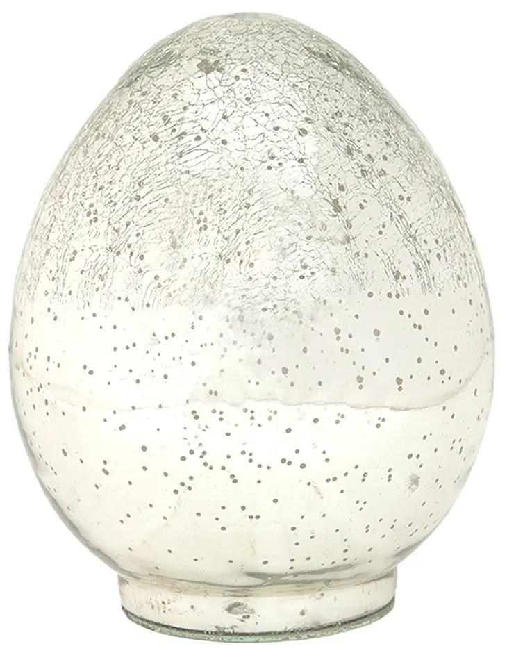 Stříbrné dekorativní vejce s popraskanou strukturou - 10*10*14 cm