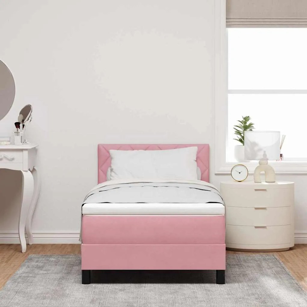 Postel s boxspringem s čelo Růžová 100 x 200 cm samet 3339223