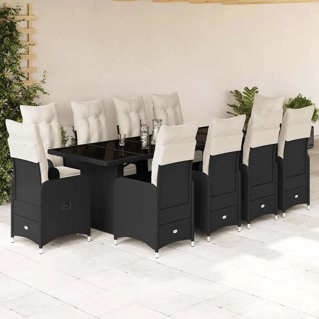 11dílný zahradní bistro set s poduškami černý polyratan 3277292