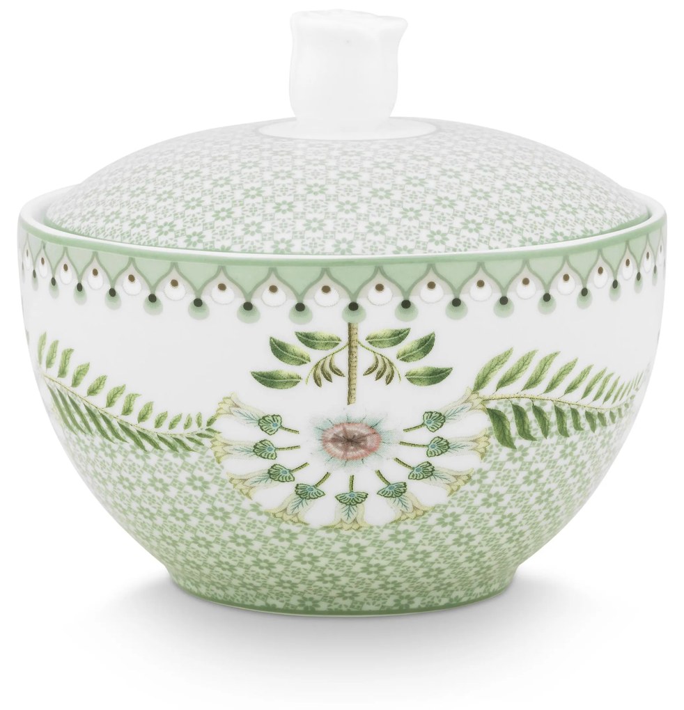 Pip Studio Lily & Lotus cukřenka 300ml, zelená (porcelánová cukřenka s víčkem 300ml)