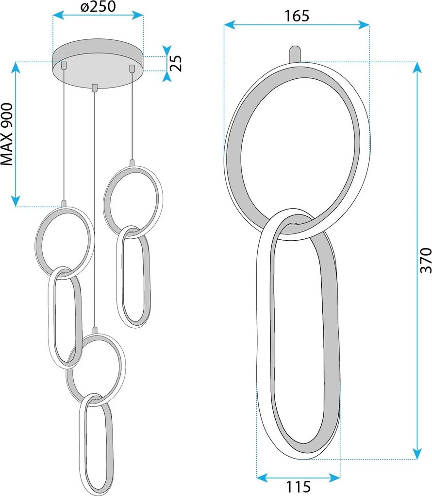 Toolight Toolight, závěsná LED svítilna, 60W, 4000K, 4200lm, G077-3CPR, zlatá, OSW-08651