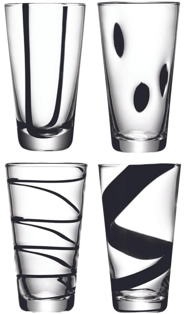 LSA JAZZ sklenice na long drink, 370 ml, 4 ks, čirá/černá, Handmade