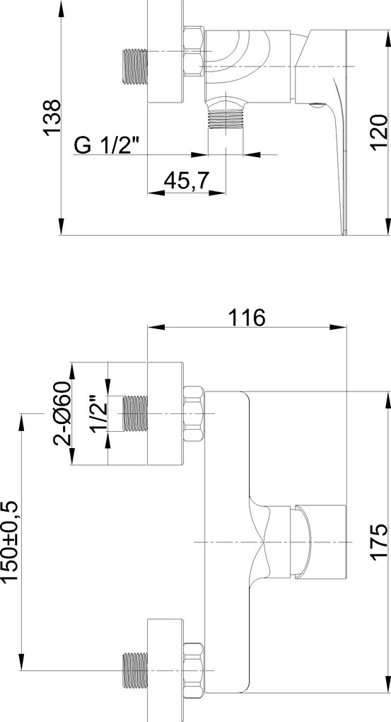 Invena Pinios, sprchové baterie 150mm, chromová, INV-BN-92-001-X