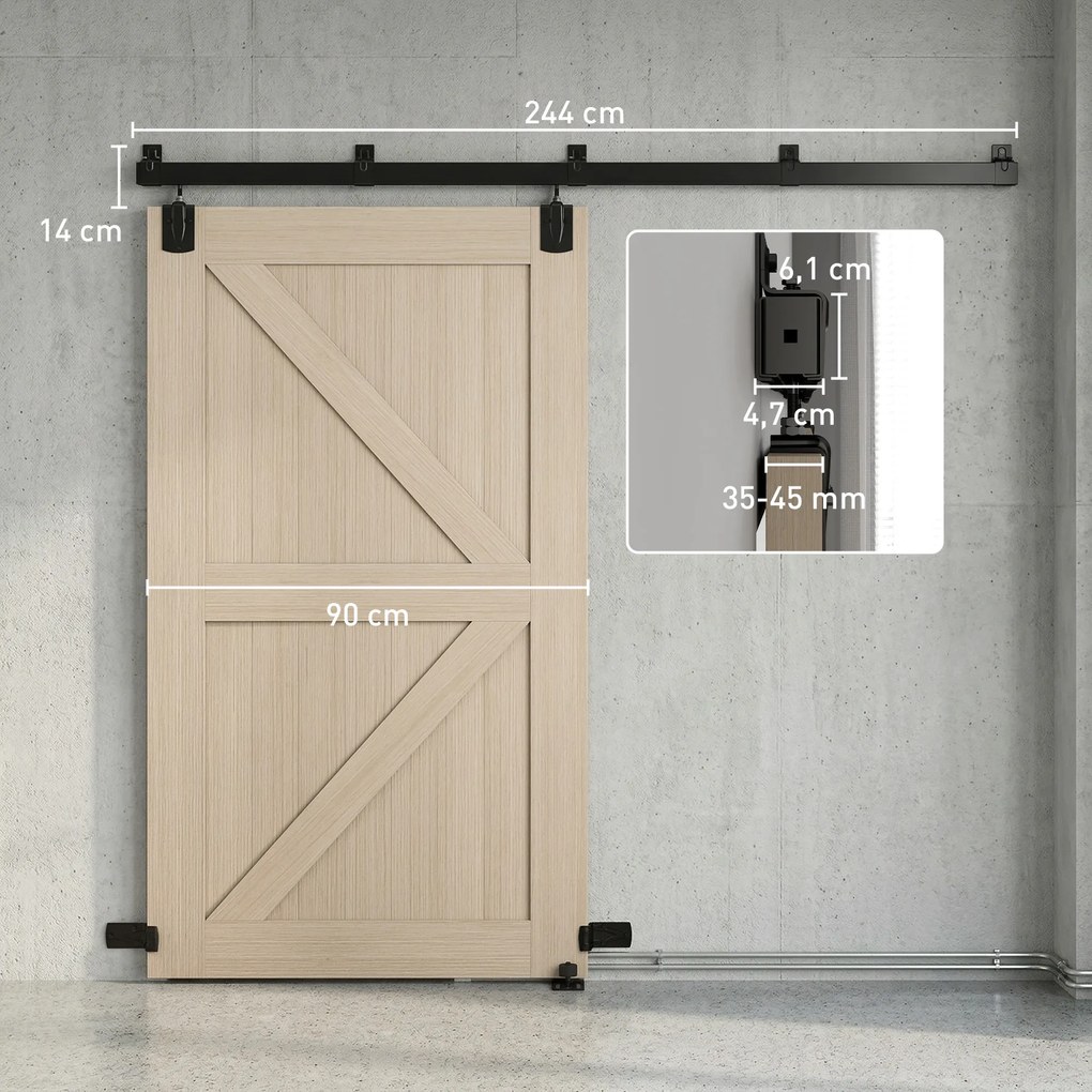 Sada kování pro posuvné dveře 244 cm černá pro jednokřídlé dveře s velkou nosností