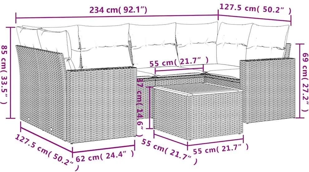 7dílná zahradní sedací souprava s poduškami černá polyratan 3224018