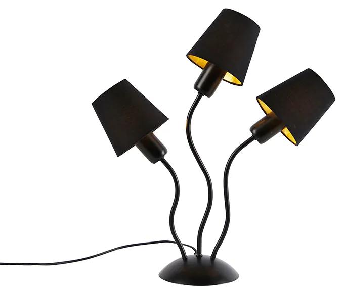 Designová stolní lampa černá 3-světelná s upínacím stínidlem - Wimme
