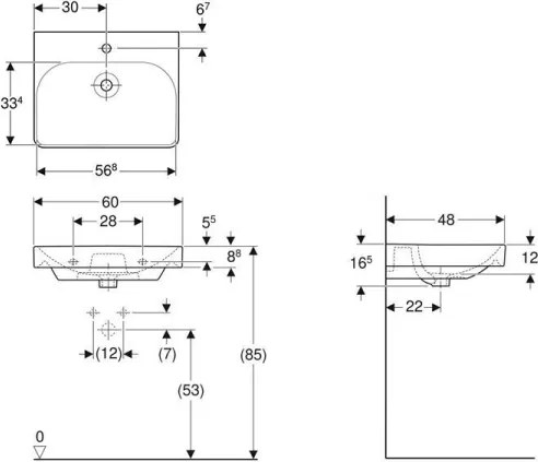 Geberit 501.732.00.1 - Závěsné umyvadlo Smyle Square 60x48 cm keramika/bílá