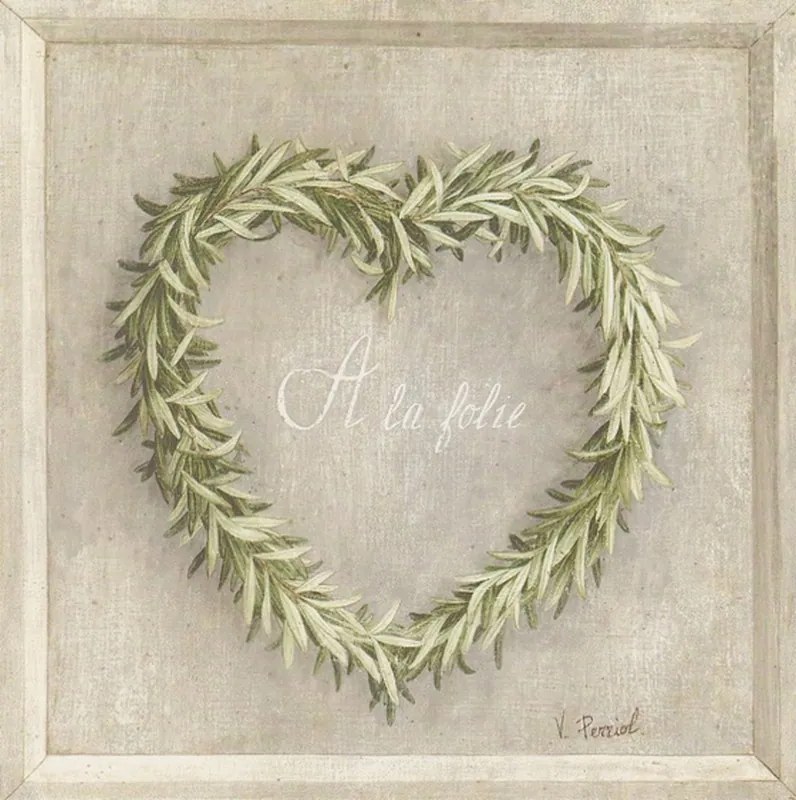 ART-STYLE Obrázek 30x30, zelené srdce oliva, rám sv. dub - červotoč