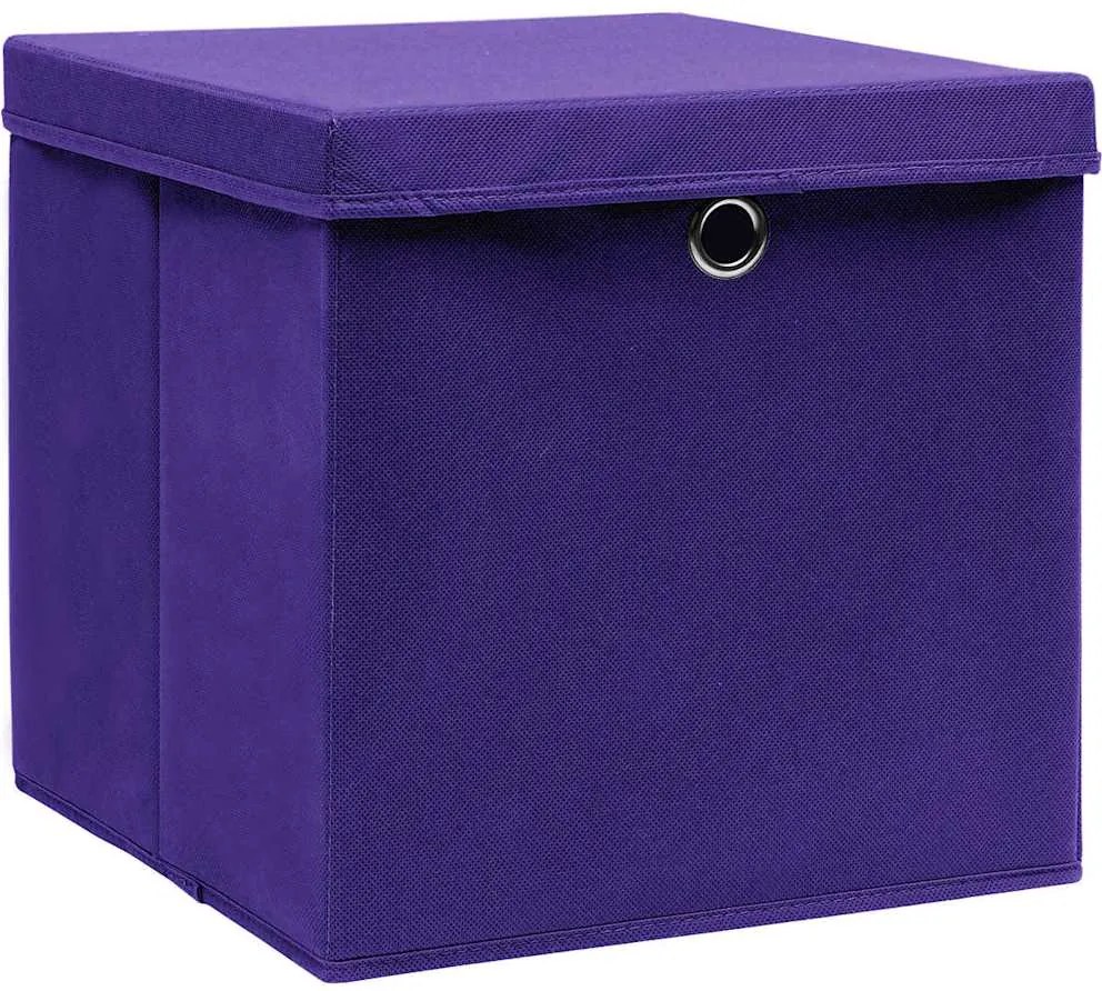 Úložné boxy s víky 10 ks 28 x 28 x 28 cm fialové 325214