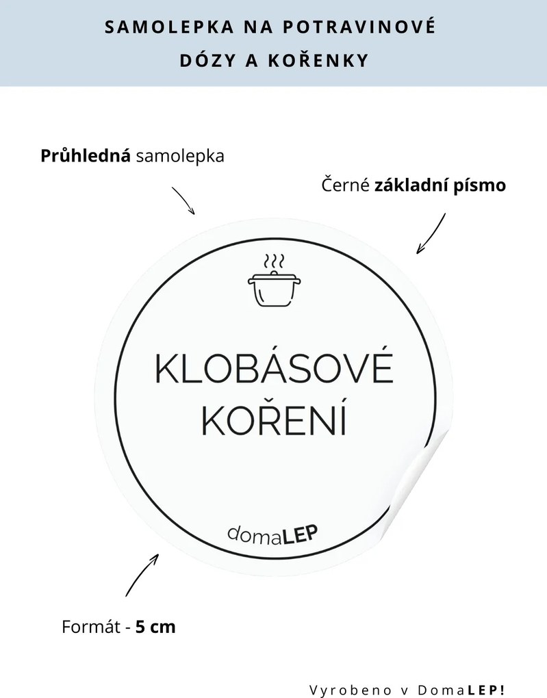 Samolepka na kořenky KLOBÁSOVÉ KOŘENÍ průhledná 5 cm základní písmo