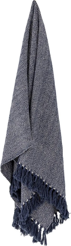 Pléd z recyklované bavlny 160x130 cm HERRINGBONE Bloomingville - modrý