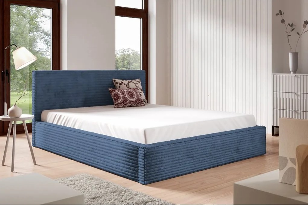Eka Čalouněná postel STRIPS 90x200 cm Úložný prostor: Bez úložného prostoru, Barva látky Tilia: Tmavě šedá (Tilia 90)