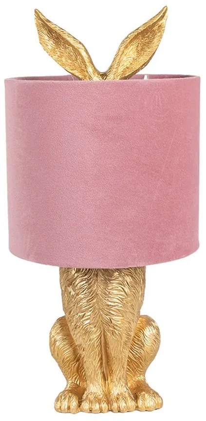 Zlatá stolní lampa králík s růžovým stínidlem Rabbi - Ø 20*43 cm