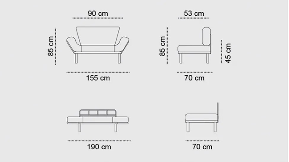 Atelier del Sofa 2-místná pohovka Nitta - Grey, Šedá