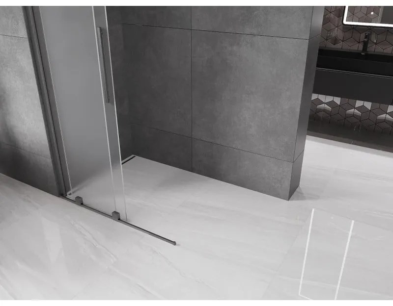 Mexen Velar, sprchová zástěna s posuvnými dveřmi Walk-in 110 x 200 cm, 8mm sklo námraza, grafit broušený, 871-110-000-33-66