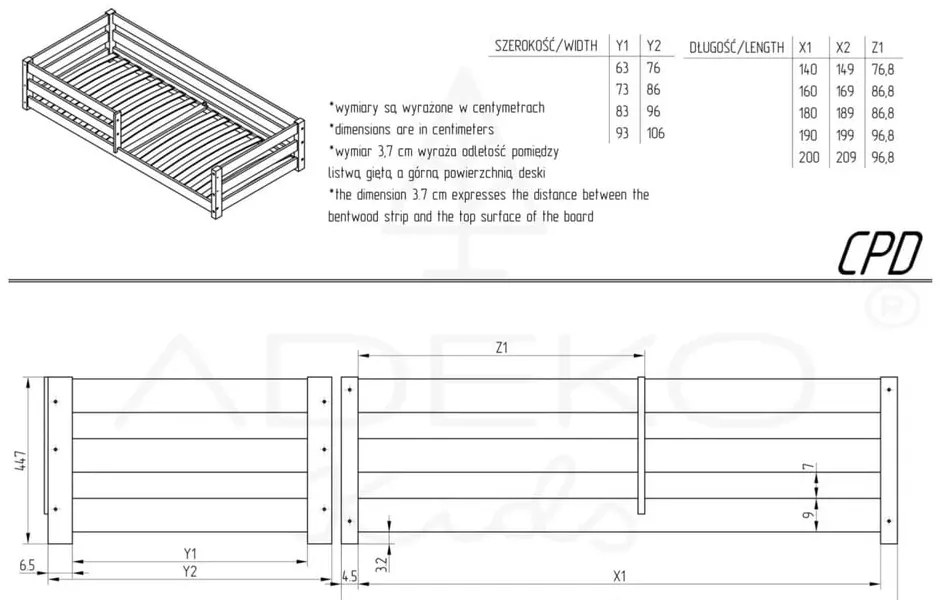 Dětská postel z borovicového dřeva v přírodní barvě 70x140 cm Mila CPD – Adeko