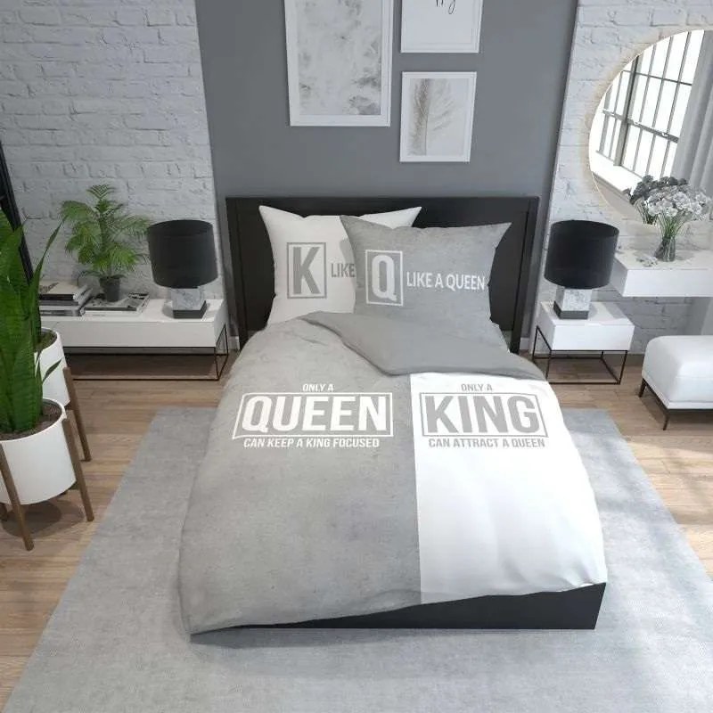 DETEXPOL Francouzské povlečení Queen King grey  Bavlna, 220/200 cm