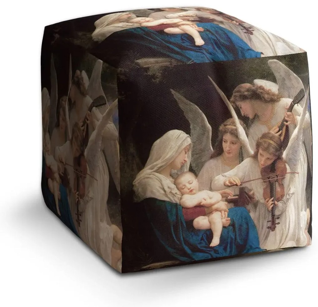 Sablio Taburet Cube Panna s anděly - William-Adolphe Bouguereau: 40x40x40 cm