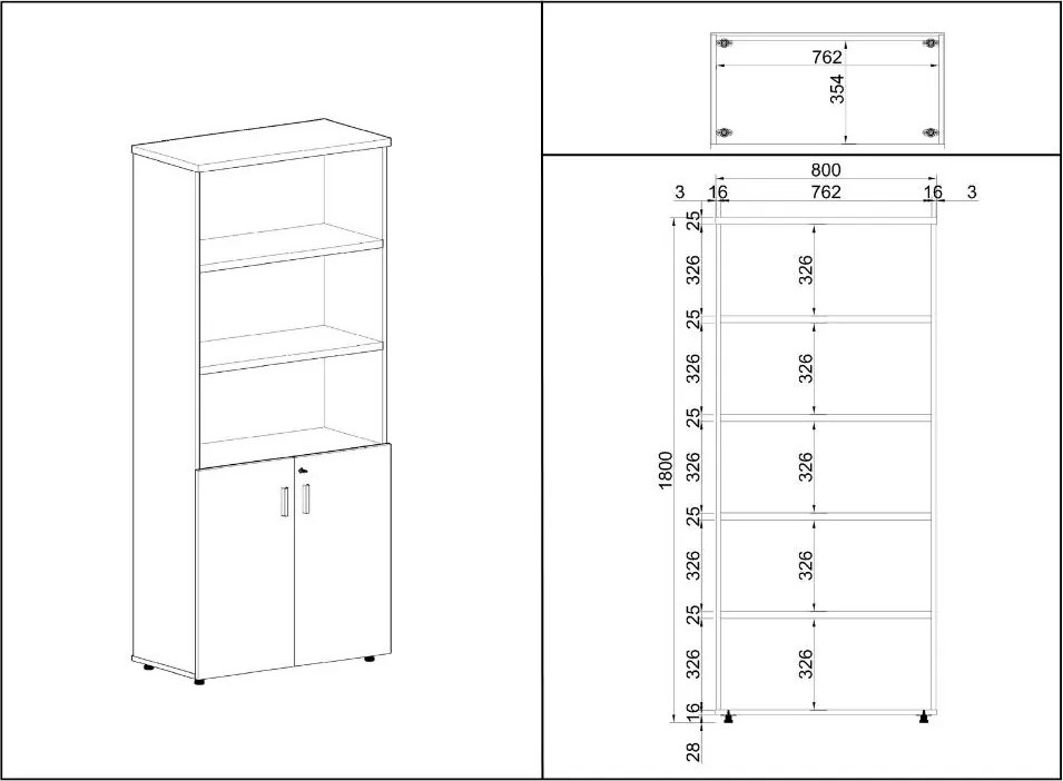 Vysoká skříň SimpleOffice 80 x 40 x 180 cm, dub světlý / šedá