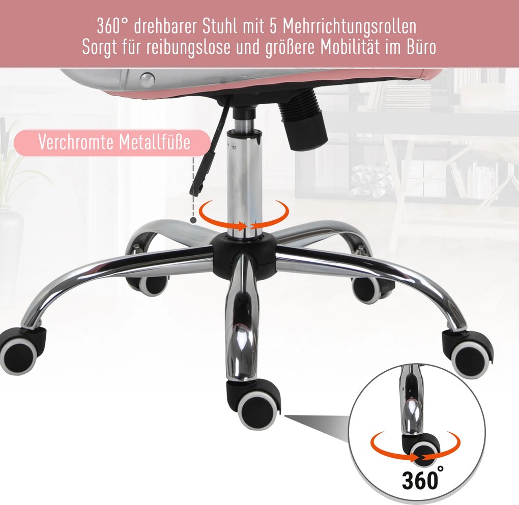 Kancelářská židle Vinsetto Manažerská židle s ergonomickým čalouněným opěrákem, růžová, PU, 59,5 x 60,5 95-105 cm