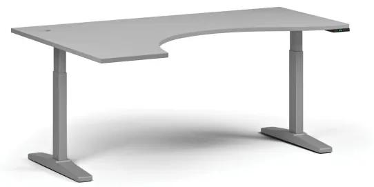 Výškově nastavitelný stůl, elektrický, 675-1325 mm, ergonomický levý, deska 1800x1200 mm, šedá podnož, šedá