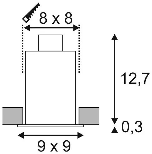 SLV 115510 Kadux, zápustná bodovka v hranatém tvaru, 1x50W, černá, 9x9cm