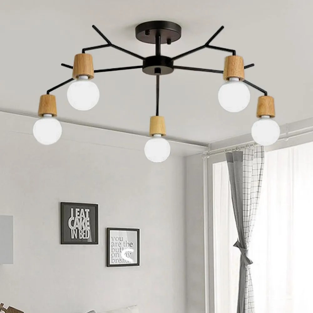 Toolight - Skandinávská kovová stropní lampa 5xE27 60W APP694-5C, černá-hnědá, OSW-05465