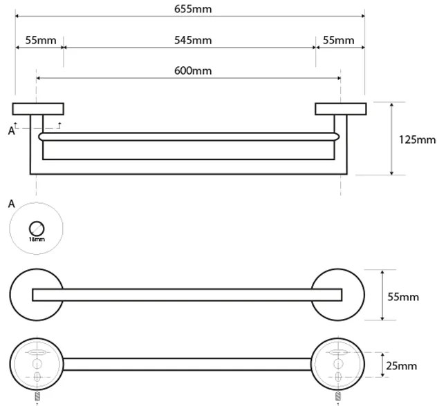 Sapho, X-STEEL držák na ručníky dvojitý 655mm, broušená nerez, XS403