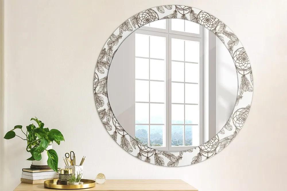 Kulaté zrcadlo s dekorem Dreamcatcher feathers fi 80 cm